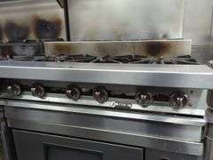 Jade 6 burner gas stove with step up three burner, 36x32 includes 36 in ...