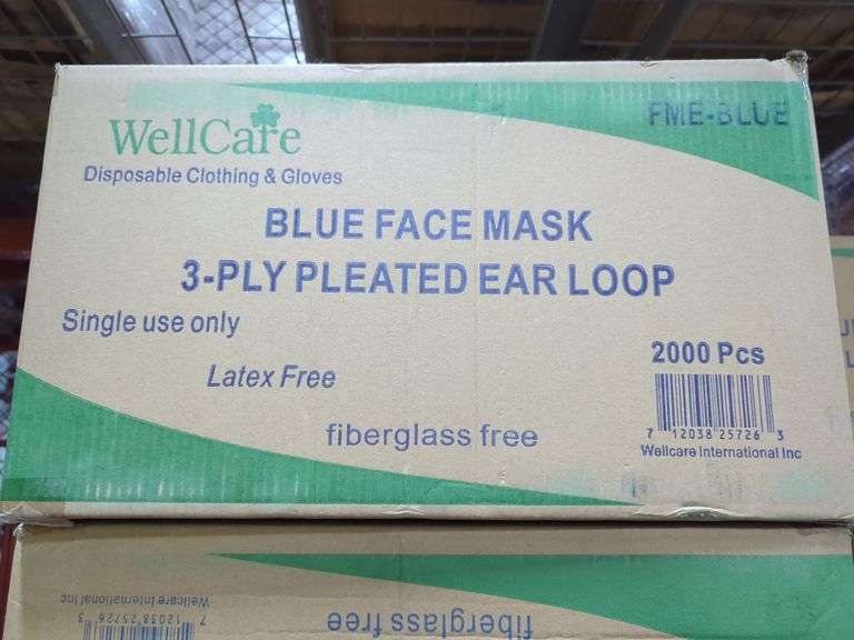 Case of 2000 piece WellCare 3-ply non-woven face masks with ear loops ...