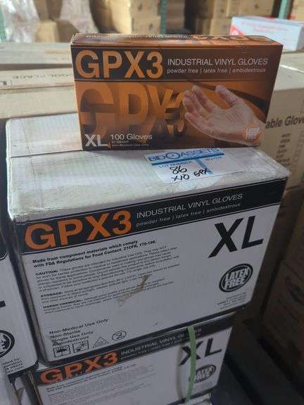 Gpx3 industrial vinyl extra large gloves. 10 boxes per case. 100 gloves ...