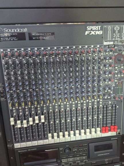 Large audio equipment rack, including soundcraft Spirit, fx16 mixing ...