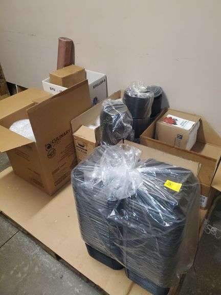 Large group of takeout containers.. holiday napkins... brown roll paper ...