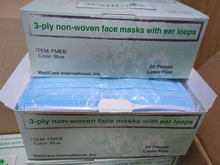Case of 2000 piece WellCare 3-ply non-woven face masks with ear loops ...