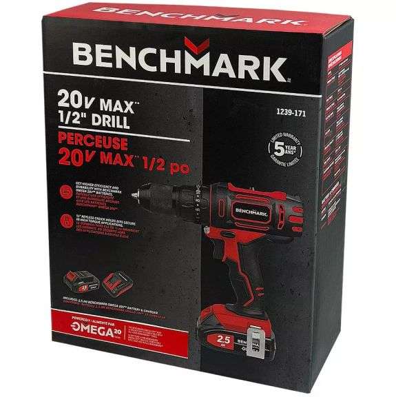 BENCHMARK 20V Max 1 2 Cordless Drill Driver Kit with Battery Charger Bartlett Auctions Inc