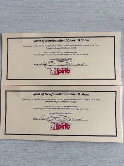 2 tickets - Spirit of Newfoundland Dinner & Show - Bartlett Auctions Inc.