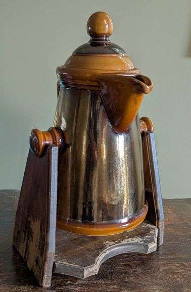 Early Canadian Rockingham Tipping Teapot on Original Wood Cradle (1900 ...