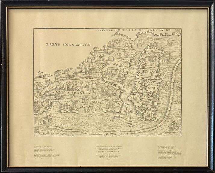 Reproduction of Ramusio map 'La Nuova Francia, 1556' by - Bartlett ...