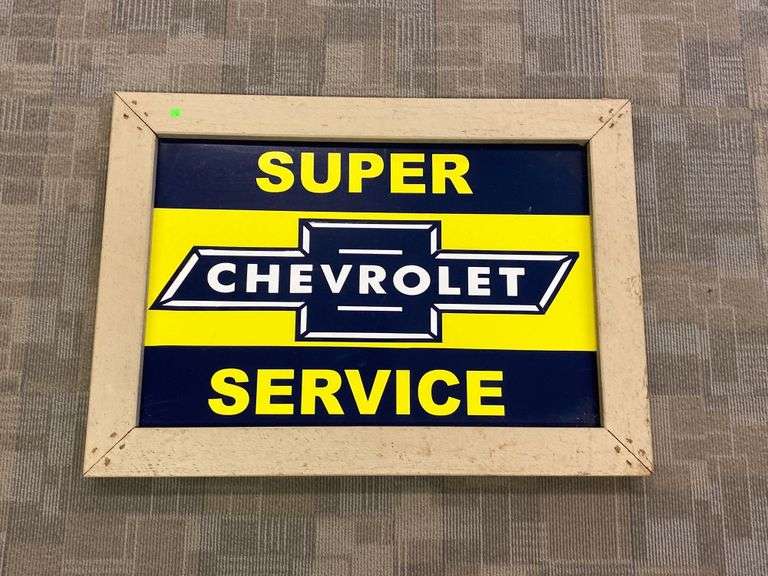 Chevrolet service sign with wood frame - Bartkus Auctioneers