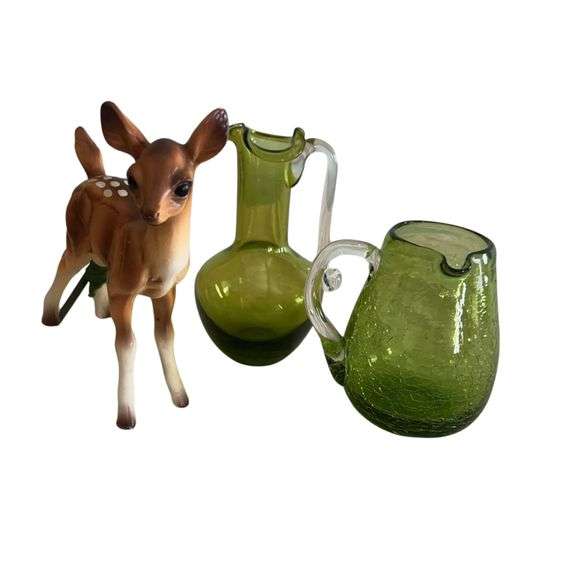 Blenko Glass Green Crackle Pitcher Pilgrim? Ewer Vintage Dickson Fawn ...