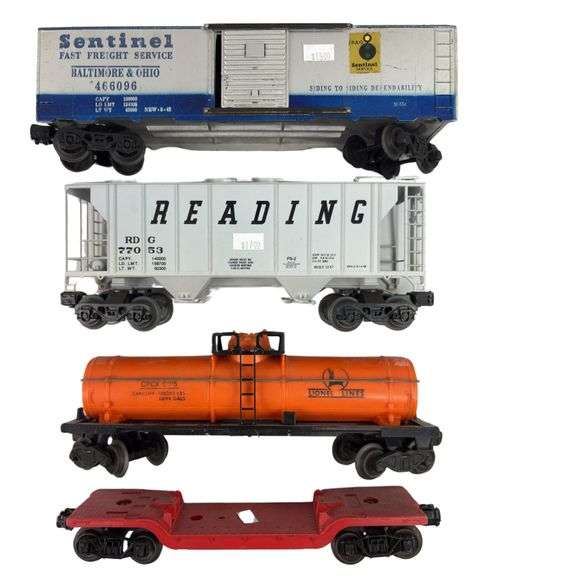 O27 4 Train Cars Box Tanker Hopper Flat - Bartkus Auctioneers