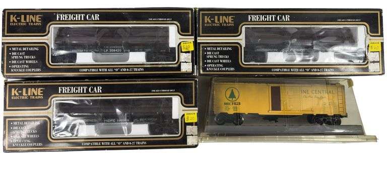 O27 LOT 3 K-Line Train Cars Log Skeleton CP NP + MEC Boxcar - Bartkus ...