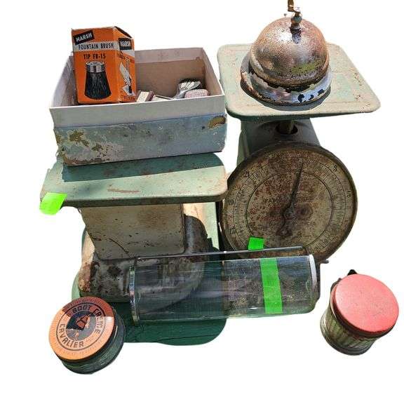 Antique Scales Bell Office Ink Stamps Magnifier - Bartkus Auctioneers