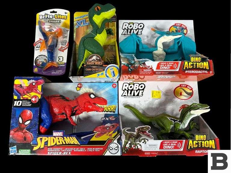 (2) Robo Alive Dino Action Toys, Marvel Spider-Rex Toy, JW Toy Dino ...