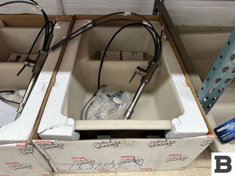 33"x22"x9" Champagne Granite Offset Double Sink w/ Trinsic Pro Single ...