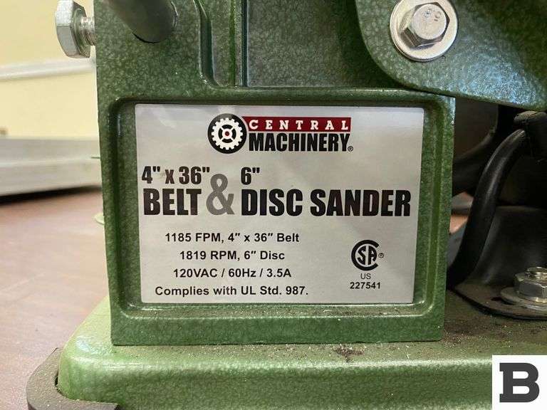 Central Machinery 4"x36" Belt Sander & 6" Disc Sander - Booker Auction ...