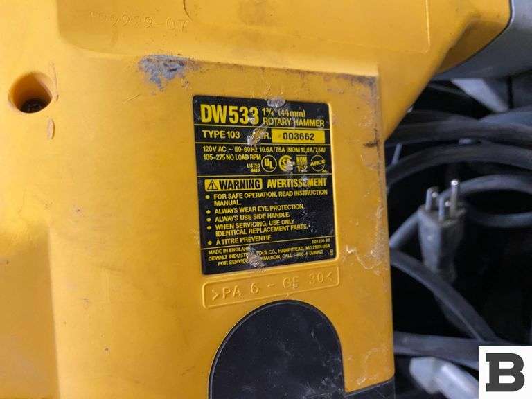 DeWalt DW533 1-3/4" Rotary Hammer - Booker Auction Company