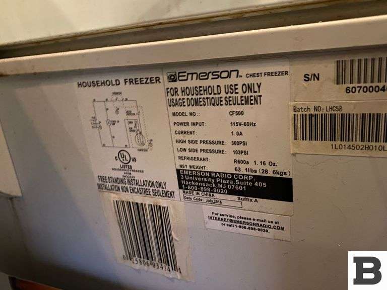 Emerson CF500 Chest Freezer - Booker Auction Company