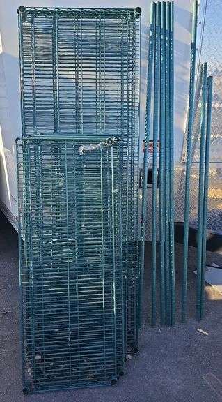 (2) Sets Green Coated Wire Rack Shelves and (8) Poles (See description ...