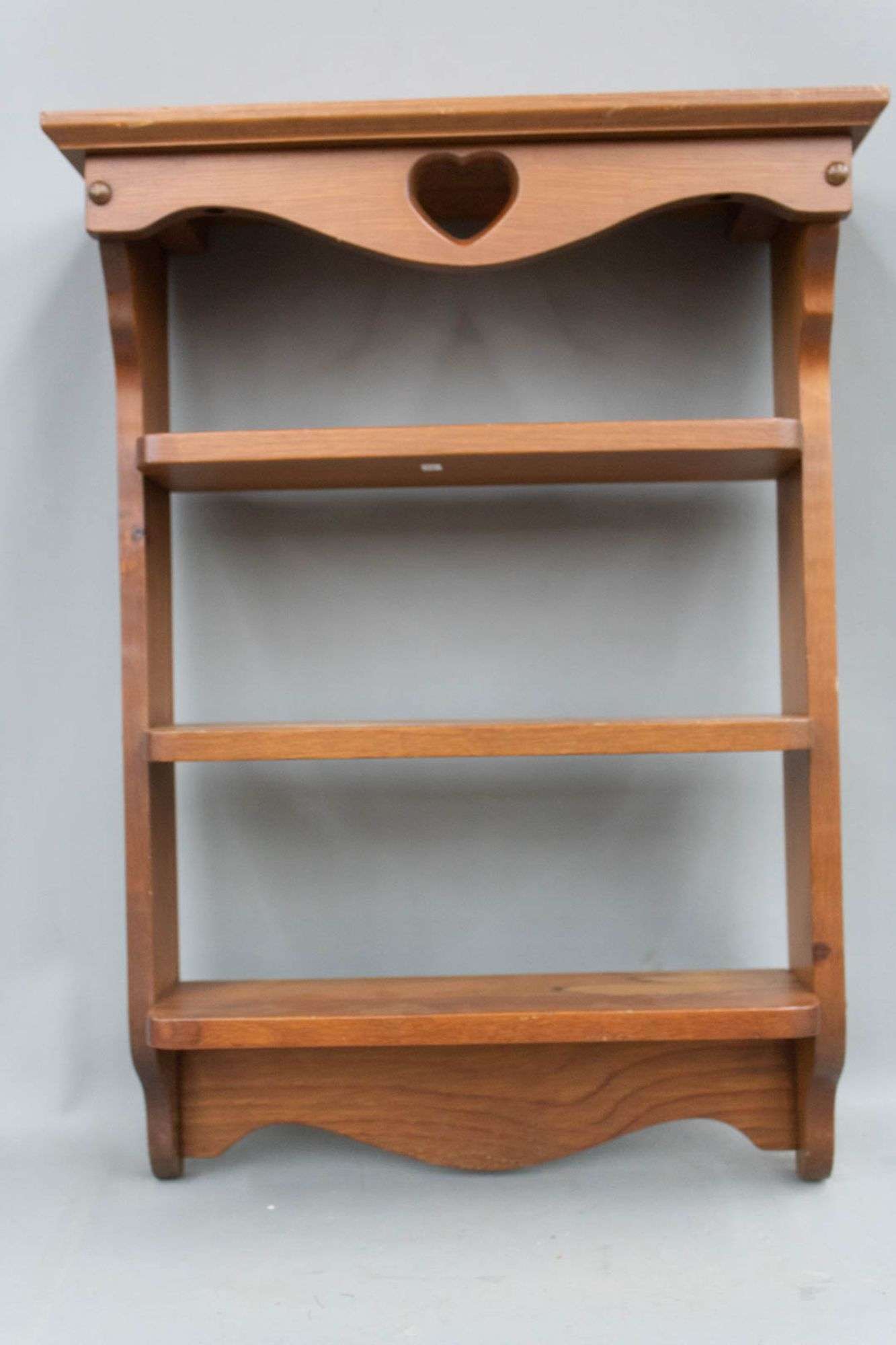 Vintage wood shelf with heart cut out design three shelves. Bunting Online Auctions