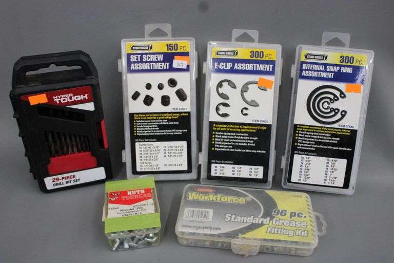 Collection of tool accessories. Items include E-Clip assortment, Set ...