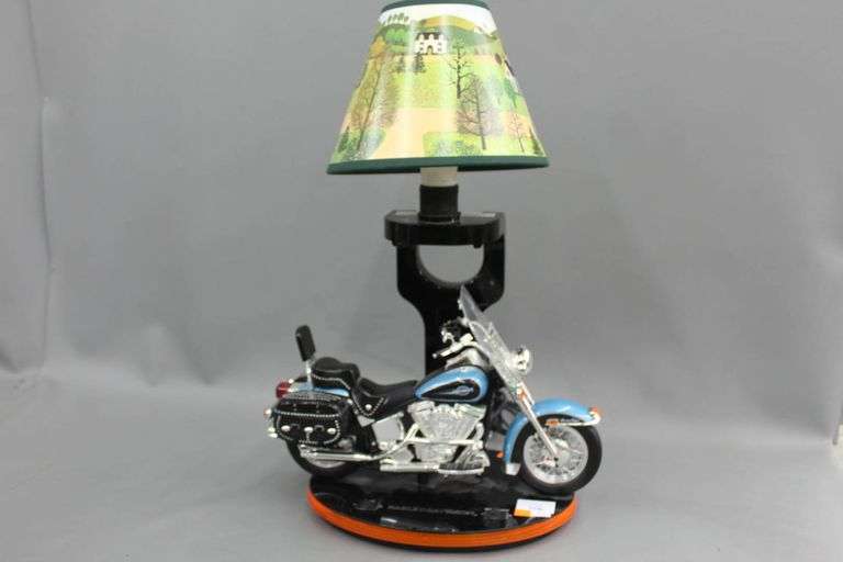 Harley Davidson motorcycle base table lamp with shade. Base has an ...