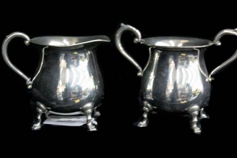 Preisner Pewter 2060 open sugar and creamer with lion claw feet 4" tall ...