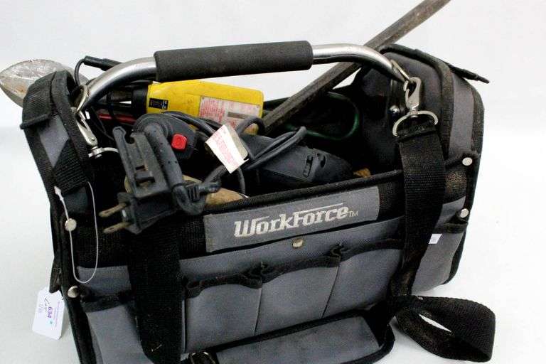 Work Force soft side tool bag with various tools - Bunting Online Auctions