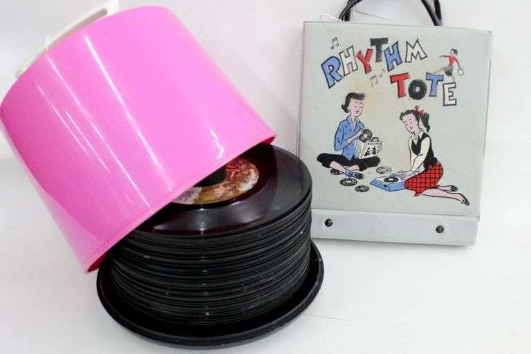 45 RPM Vinyl Record collection in vintage Disk-Go -and- Rhythm Tote ...