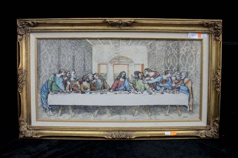 Vintage Last Supper Cultured Ivory Etching Engraving Signed Vanore 30 x ...