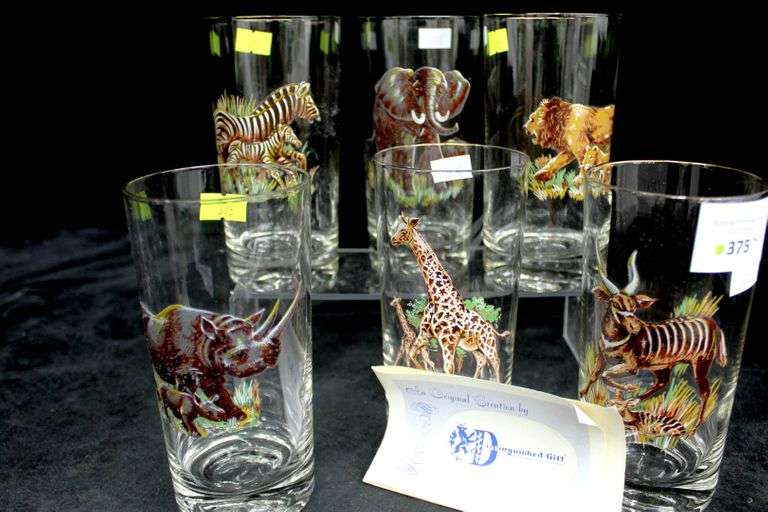 American made crystal Safari animal design glassware - with original ...
