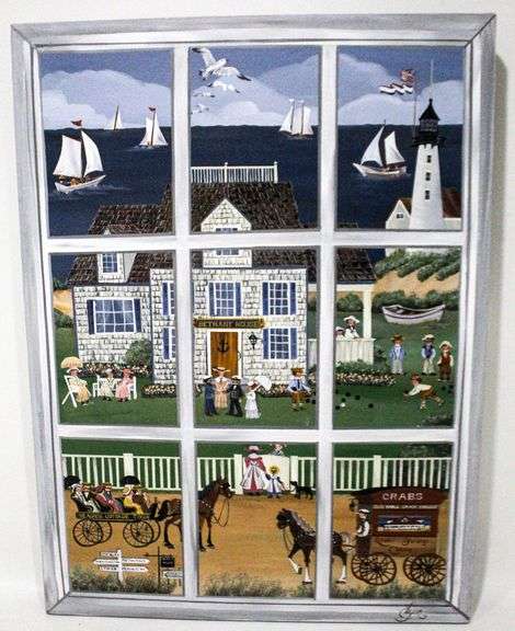 Carol Dyer - Folk Artist - Window Frame Art - Coastal Colonial Street ...