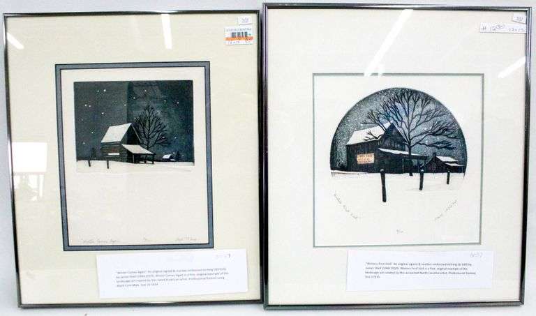Original Signed Etchings by James Shell. "Winter Comes Again" an ...