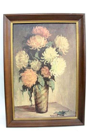 Myrle Medeiros signed work - Still life of Peonies in a vase. 12x18 ...