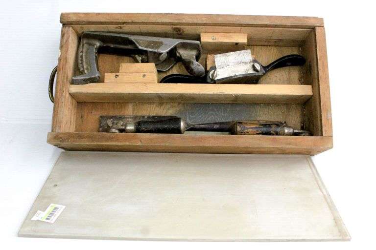 Woodworking Tools Collection in Wooden Storage box with clear slide-in ...