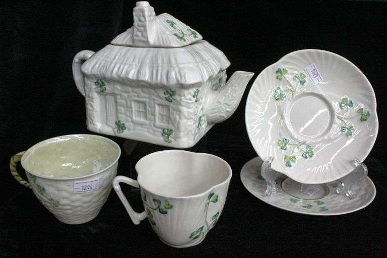 Belleek Ireland Tea Set. Items include Teapot, Teacups and Saucers ...