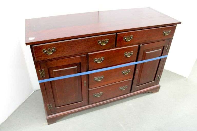 Traditional raised panel buffet sideboard with lined flatware organizer ...