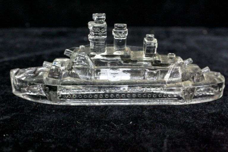 Vintage 1940s Glass USN US Navy War Ship Battleship Toy Candy Container ...