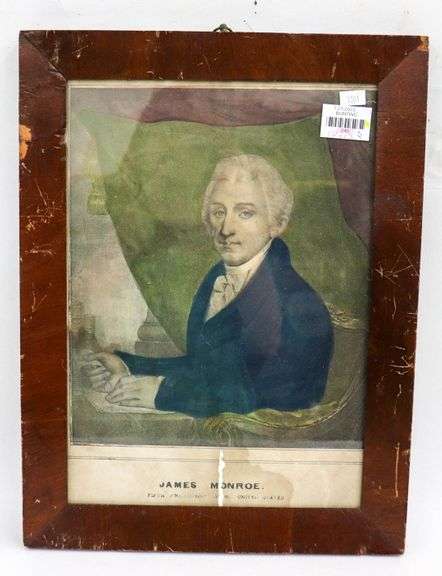 Antique Hand Colored Lithograph Portrait of James Monroe by Nathanial ...