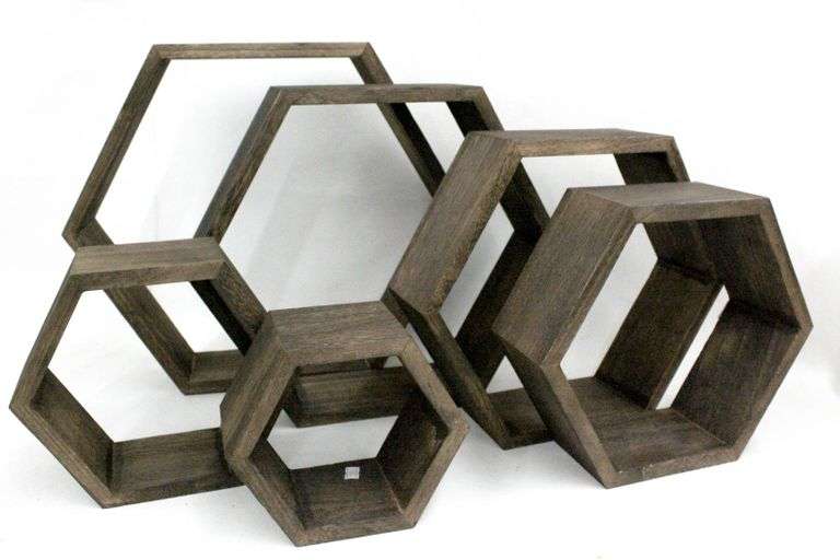 Wooden Hexagon Nesting Wall Shelves, six items. 15" to 7". - Bunting ...