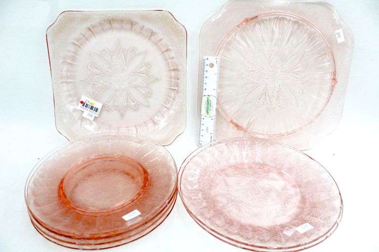 Jeanette Glass Company, ADAM Pink Depression Square Glass Plates Circa ...