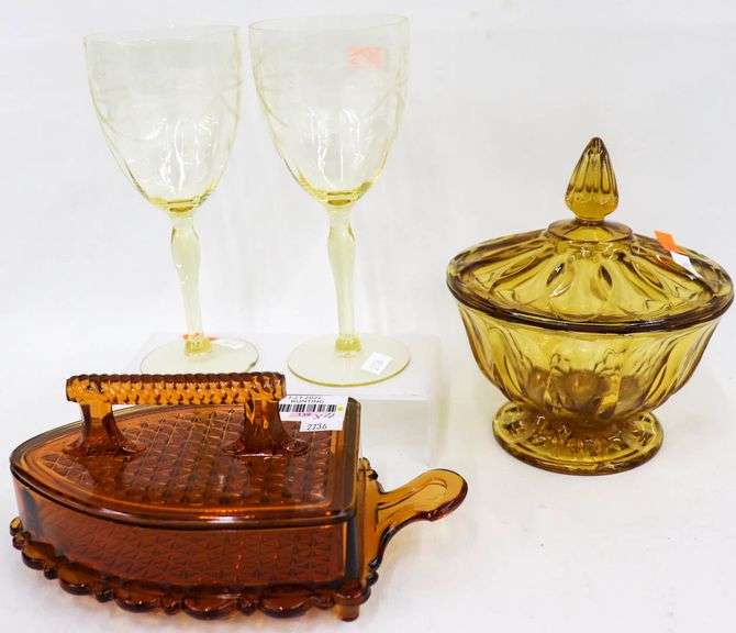Tiffin Franciscan Crystal Goblet Yellow Etched Hand-Blown Tiffin ...