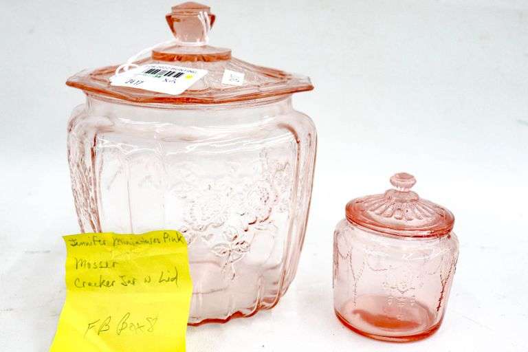 Mayfair Pink by Anchor Hocking Cookie Jar with Lid and Mosser Glass ...