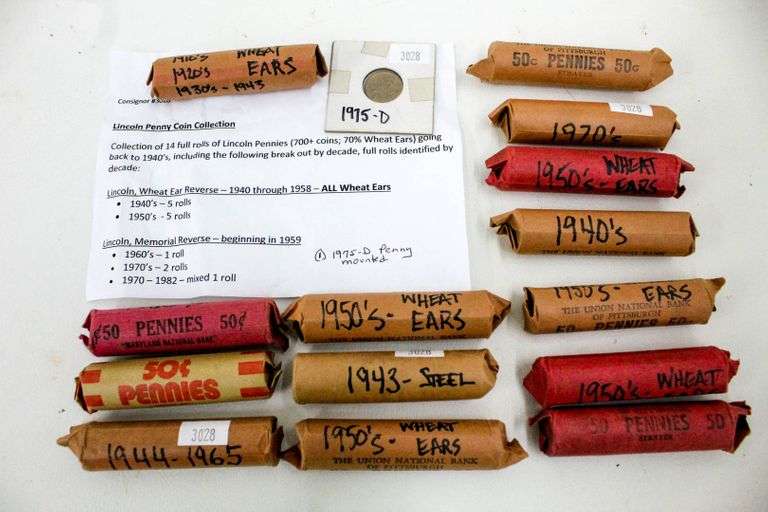 Coin Collection includes Lincoln Penny Collection of 14 Full Rolls of ...
