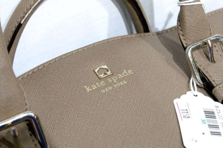Kate Spade label tan handbag, 12"x9". - Bunting Online Auctions