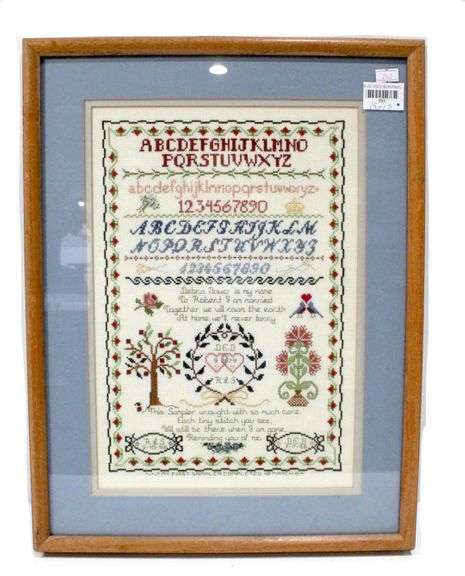 Cross Stitch handwork Sampler - 19 x 15 - Bunting Online Auctions