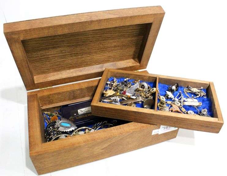 Wooden Jewelry Box with inlaid epoxy design, 2 level filled with signed ...