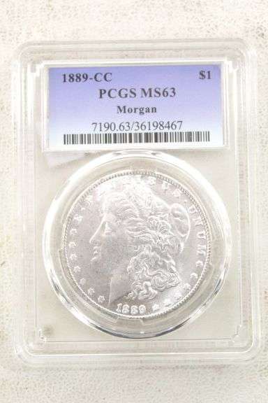 1889 "CC" Morgan Silver Dollar , PCGS Graded MS63 - Bunting Online Auctions