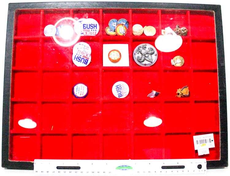 Variety Collection of Pins & Buttons In Display Case: Cresson ...