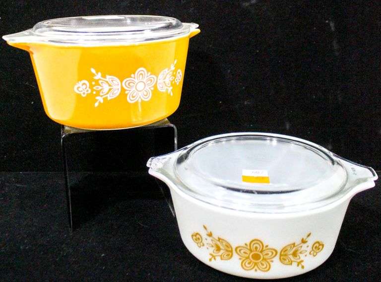Pyrex Butterfly Gold on White and White on Gold Casseroles with Lids ...
