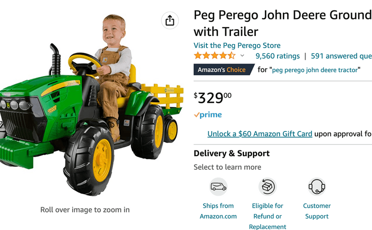 Peg Perego John Deere Ground Force Battery Operated Tractor with ...