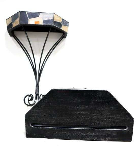 Vintage Large Metal Wrought Metal Mosaic Tile Wall Sconce Shelf with ...